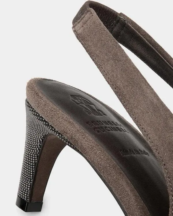 Brunello Cucinelli Suede Snip-toe Slingback Pumps - Brown