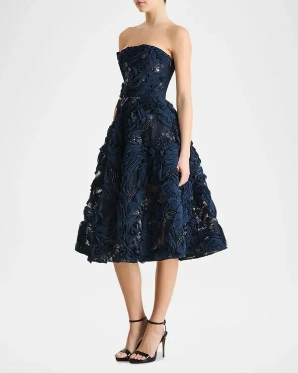 HELSI Florence Strapless Beaded Floral Mesh Gown