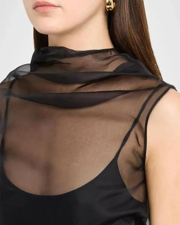 Brandon Maxwell Vienna Cowl-neck Silk Georgette Drape Tank Top