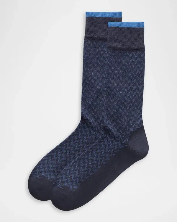Marcoliani Apos;s Herringbone Crew Socks - Navy