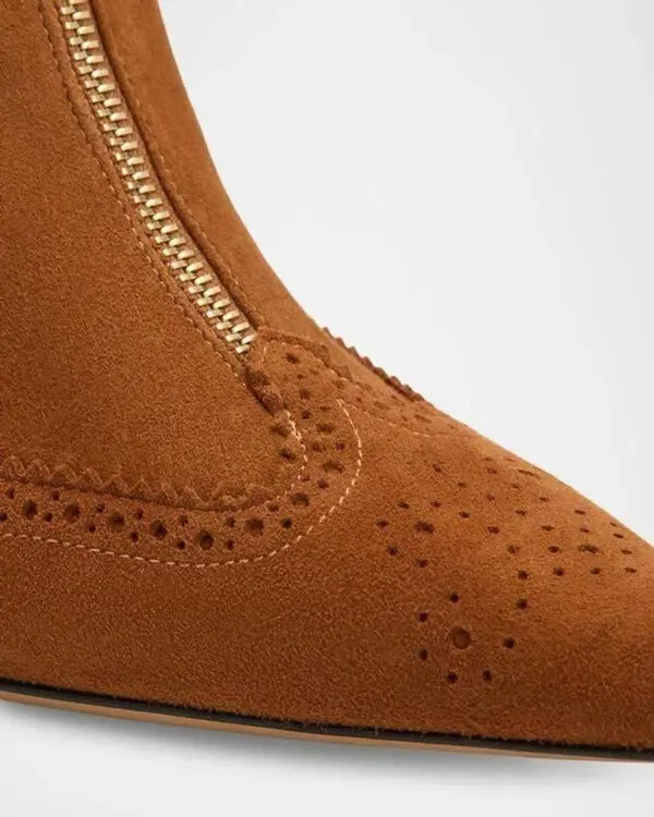 Thom Browne 90mm Wingtip Suede Booties - Caramel
