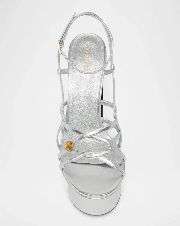 Versace 140mm Medusa Metallic Leather Platform Sandals