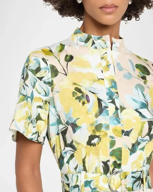 Rickie Freeman For Teri Jon Belted Floral-print Cotton Midi Shirtdress - Yellow Mul