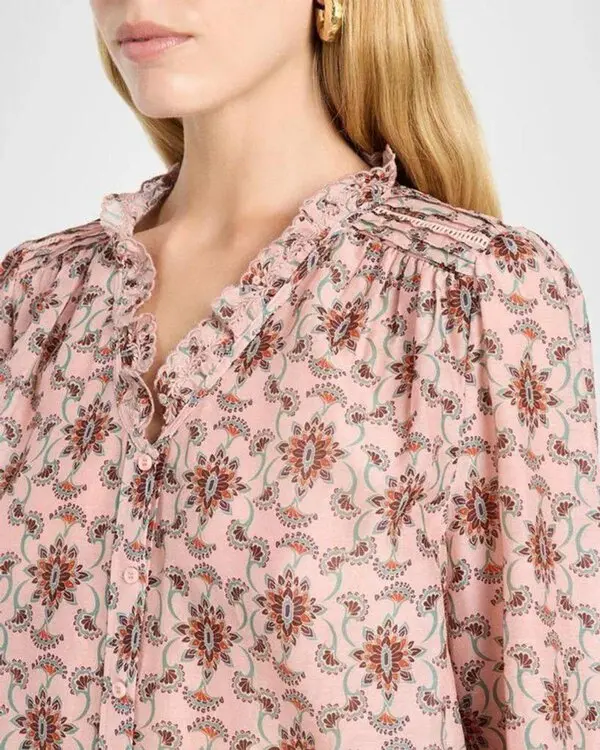 Johnny Was Hanneth Pintuck Floral-print Blouse