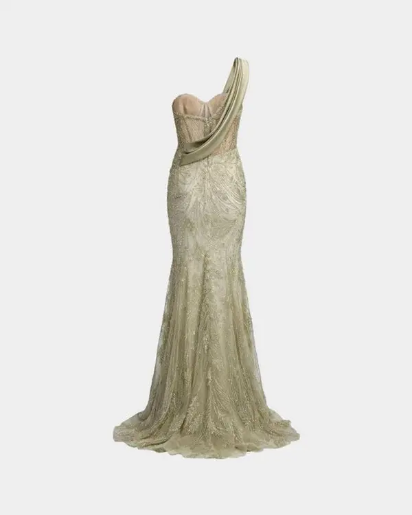 Mac Duggal Embellished One-shoulder Gown