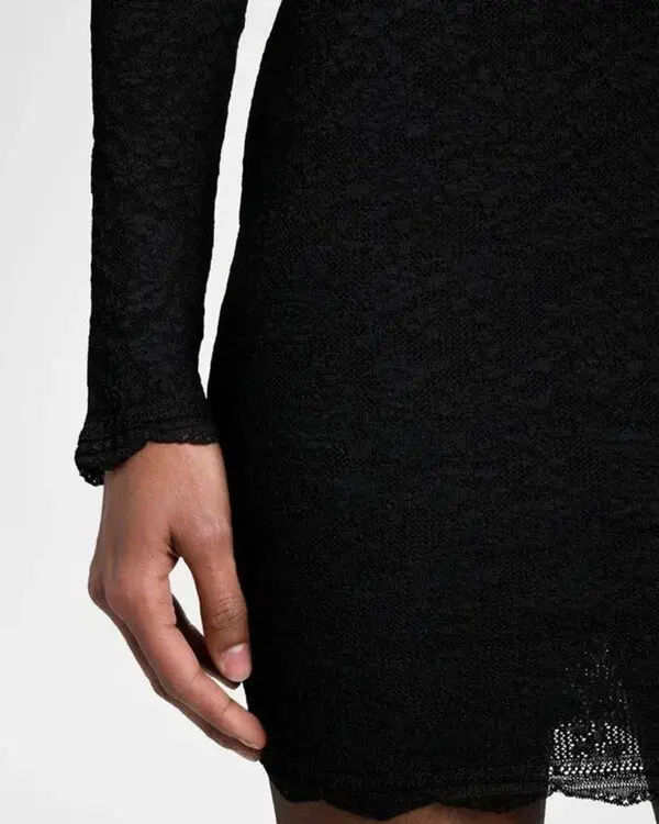 Saint Laurent Floral Lace Knit Long-sleeve Mini Dress - Nero