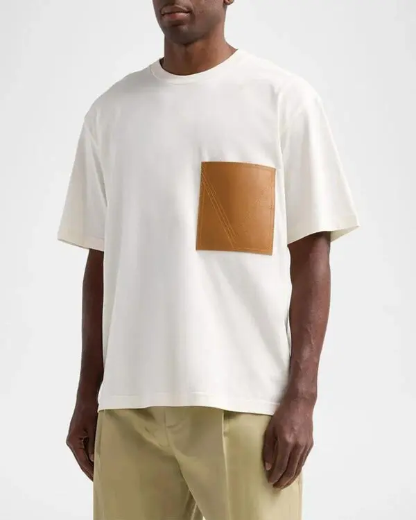 Bottega Veneta Leather Pocket Crewneck T-shirt - Parchment