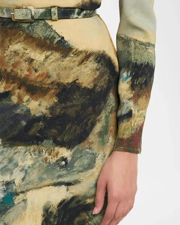 Libertine Modernist Landscape Belted Long-sleeve Maxi Dress