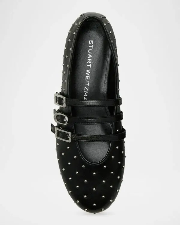 STUART WEITZMAN Sostud Leather Mary Jane Belted Ballerina Flats - Black