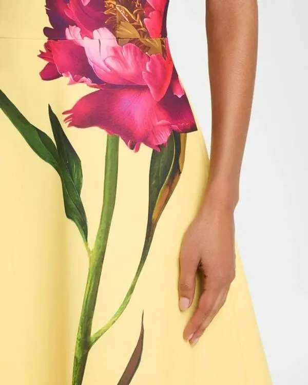 Rickie Freeman For Teri Jon Floral-print Scuba Midi Dress - Yellow Multi