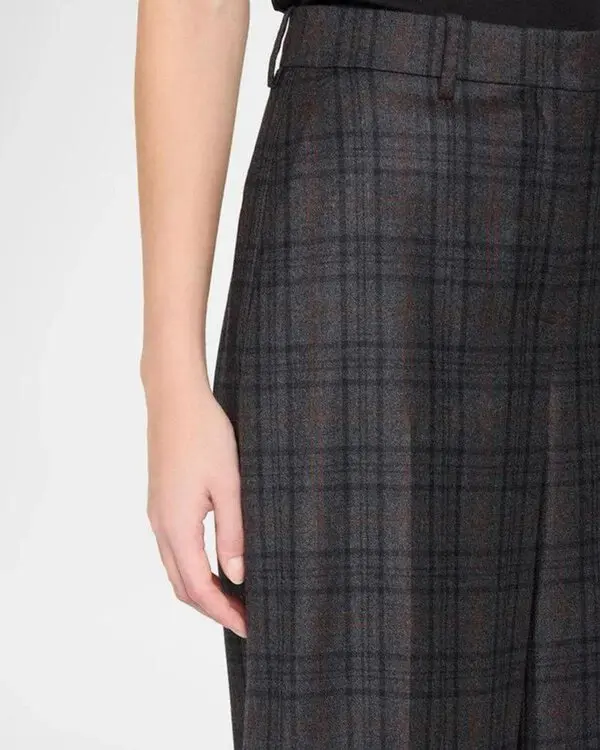 Theory High-rise Plaid Wool Wide-leg Trousers - Charcoal Multi