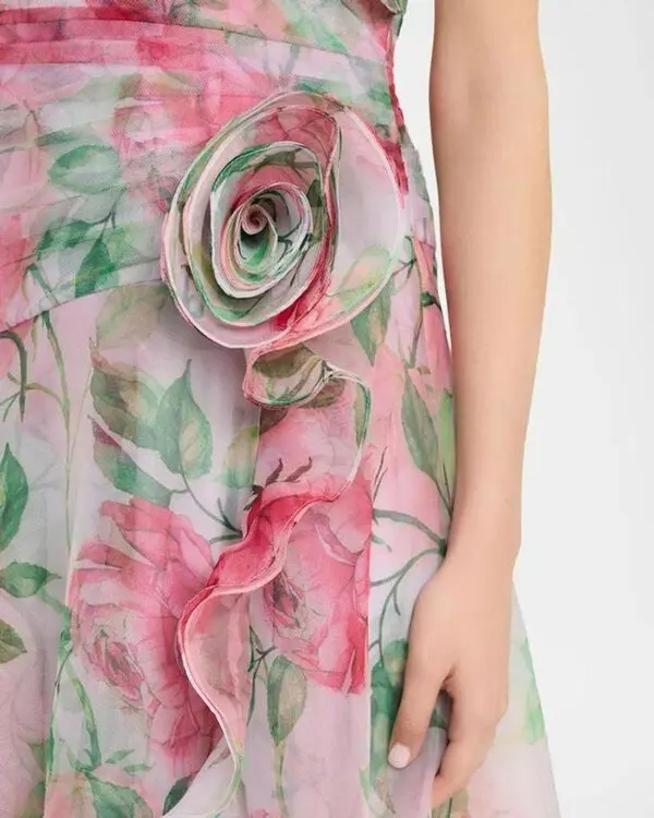 Rickie Freeman For Teri Jon Pleated Off-shoulder Floral-print Organza Gown - Lavender Multi
