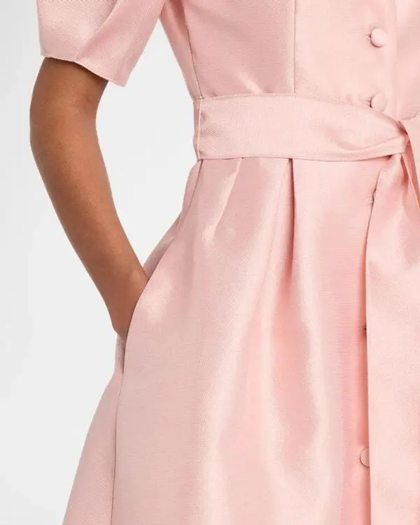 Rickie Freeman For Teri Jon Puff-sleeve Pique Faille Shirtdress - Blush