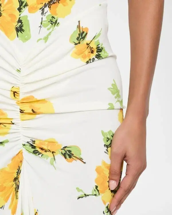 Alaïa Mock-neck Draped Floral Jersey Cap-sleeve Maxi Dress