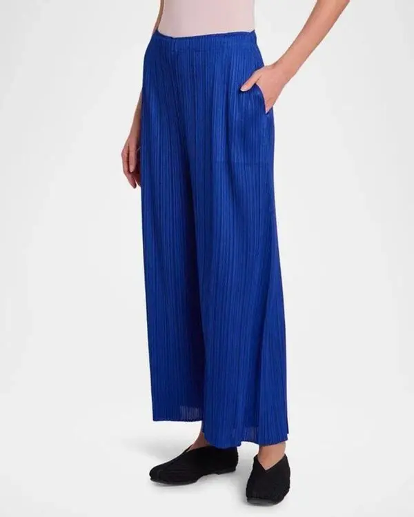 Issey Miyake Monthly Colors: July Pleated Wide-leg Crop Pants - Blue