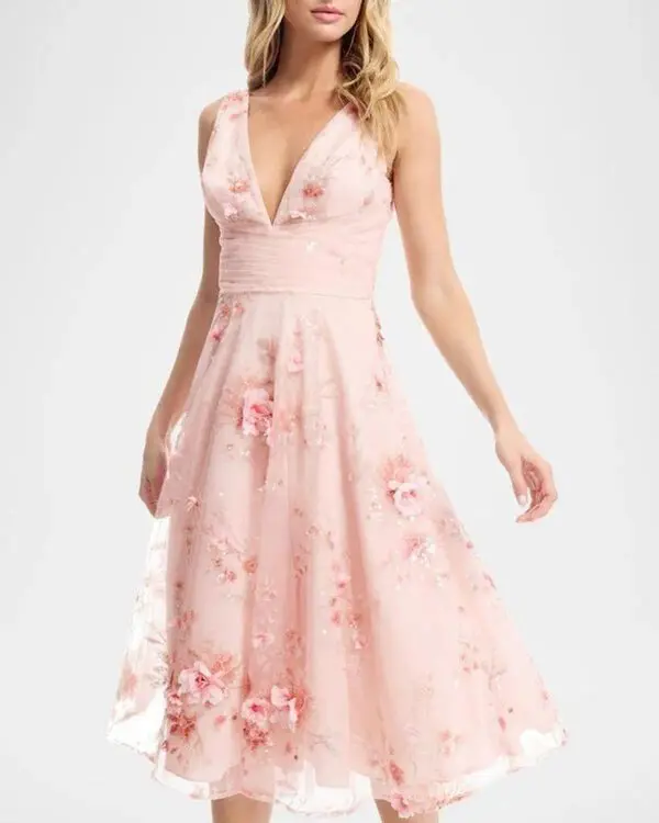 Dress The Population Posie Floral Applique Sequin Midi Dress