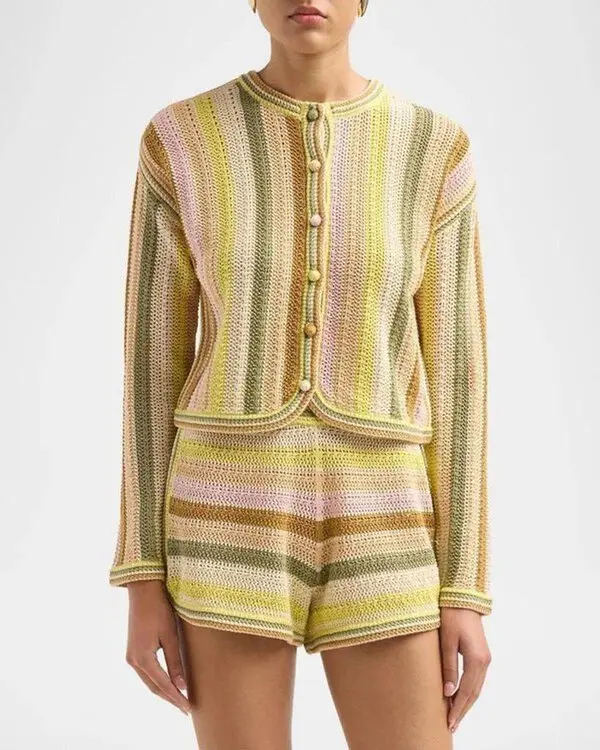 Zimmermann Indra Striped Crochet Cotton Cardigan
