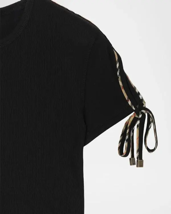 Burberry Taisie Cotton Tie-sleeve Crop T-shirt - Black
