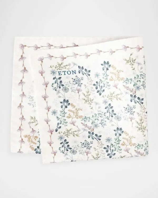 Eton Apos;s Botanical Print Silk Pocket Square