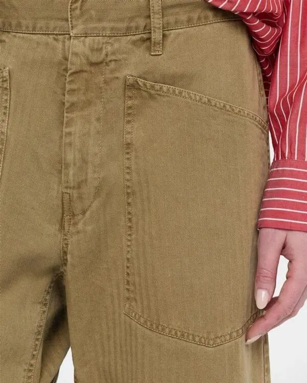 NILI LOTAN Shon Herringbone Barrel-leg Ankle Pants - French Khaki
