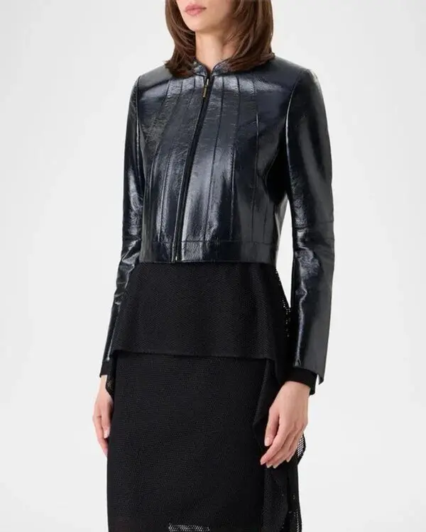 Akris Shiny Leather Crop Zip Jacket