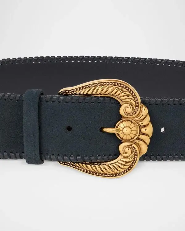 Etro Suede-like Leather Belt With Paisley Buckle
