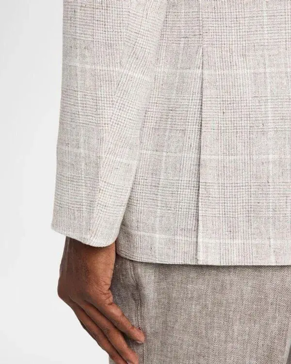 Brunello Cucinelli Apos;s Linen Glen Plaid Double-breasted Sport Coat