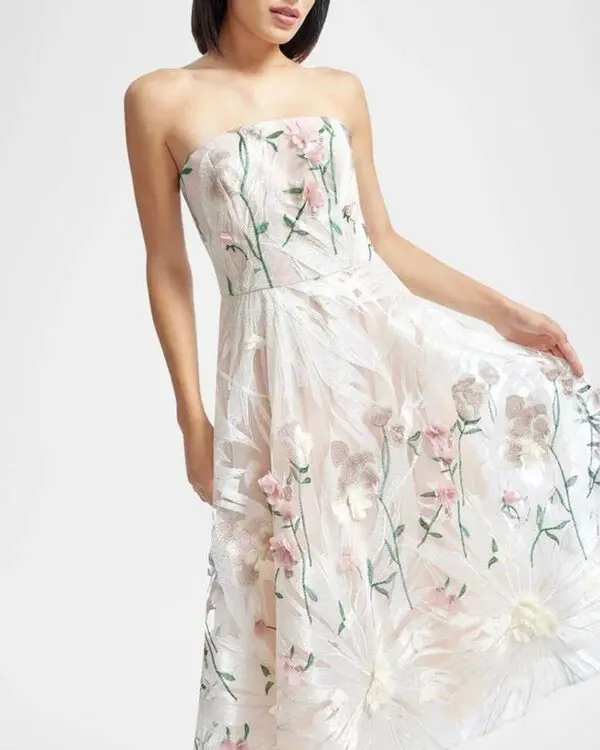 Dress The Population Kailyn Strapless Floral-embroidered Midi Dress - Blush Multi