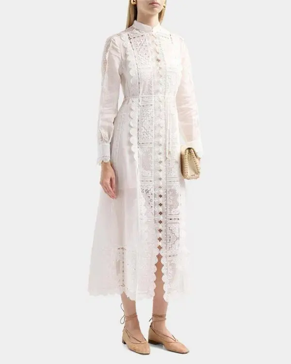 Zimmermann Aster Lace Panel Embroidered Midi Dress