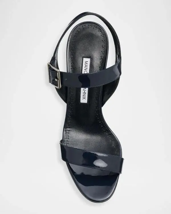 Manolo Blahnik 90mm Patent Leather Ankle-strap Sandals