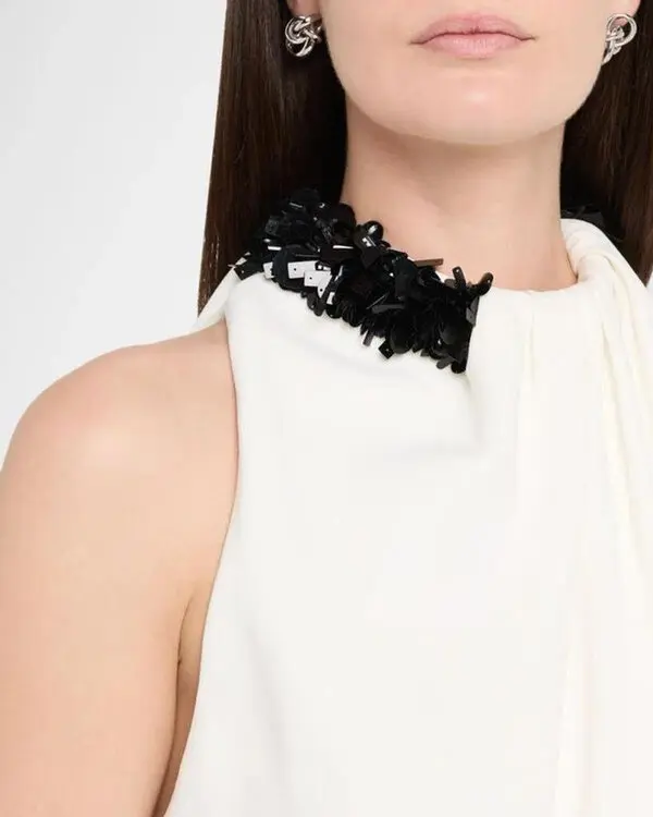 Brandon Maxwell Haze Draped Sequin-trim Asymmetric Top