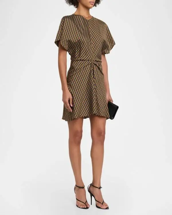 A.L.C. Leni Draped Check Mini Dress
