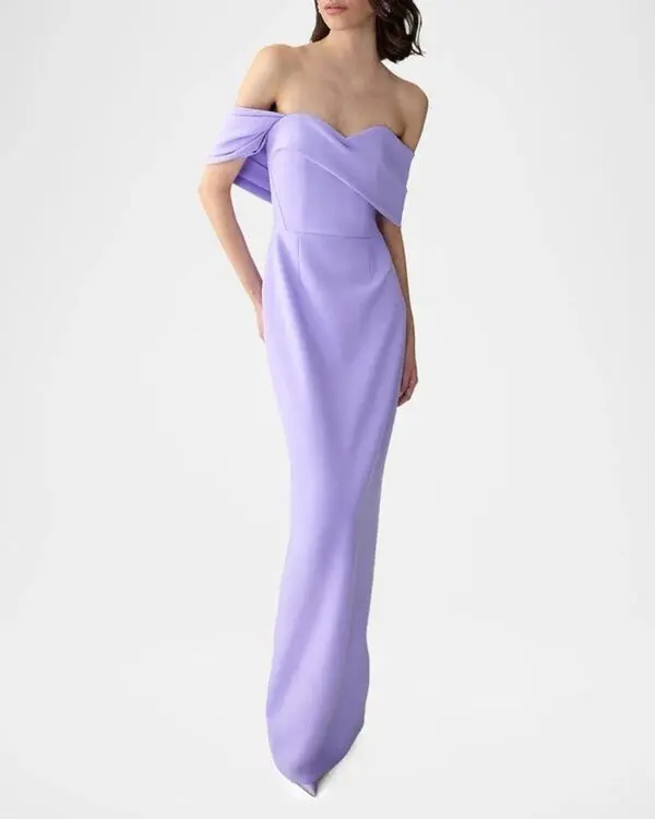 Carolina Herrera Sofia Off-the-shoulder Column Gown - Violeta