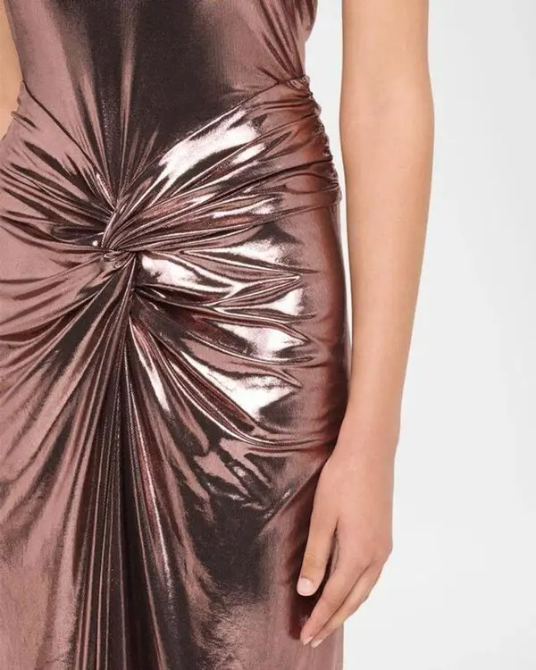Retrofete Anida Twisted Lame Halter Gown