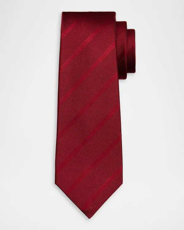 Kiton Apos;s Tonal Stripe Jacquard Silk 7-fold Tie