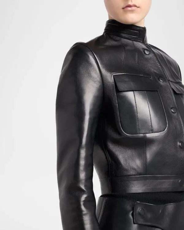 TOM FORD Nappa Leather Single-breasted Crop Jacket