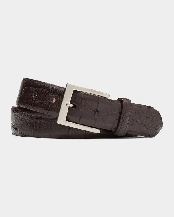 W.KLEINBERG Apos;s Alligator Belt With Brushed Nickel Buckle - Chocolate