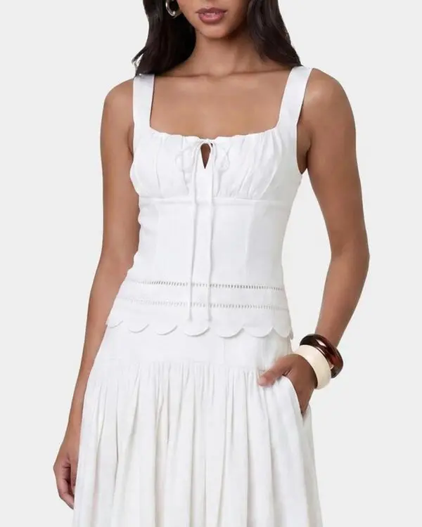 NICHOLAS Ebba Linen Latice-trim Babydoll Top