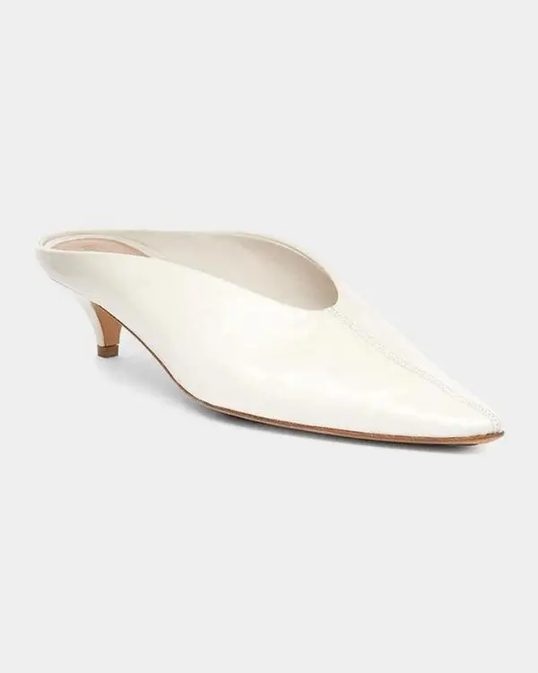 Bottega Veneta 40mm Vesta Nappa Leather Mule Pumps - Alabaster