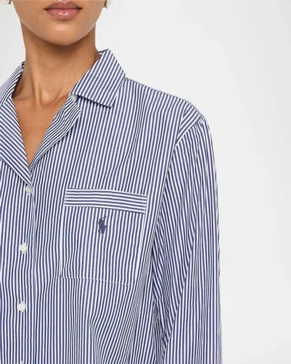 Polo Ralph Lauren Long-sleeve Striped Cotton Poplin Pajama Set - White Cloud