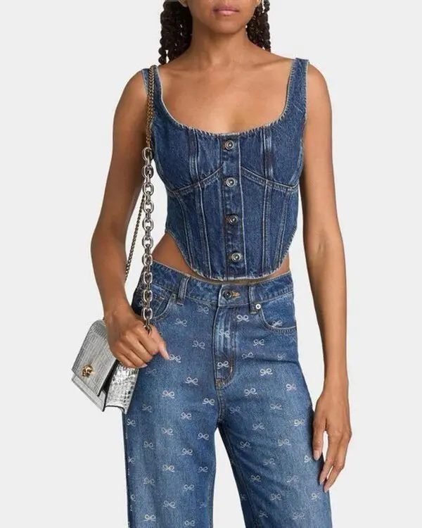 SELF-PORTRAIT Denim Corset Top - Blue