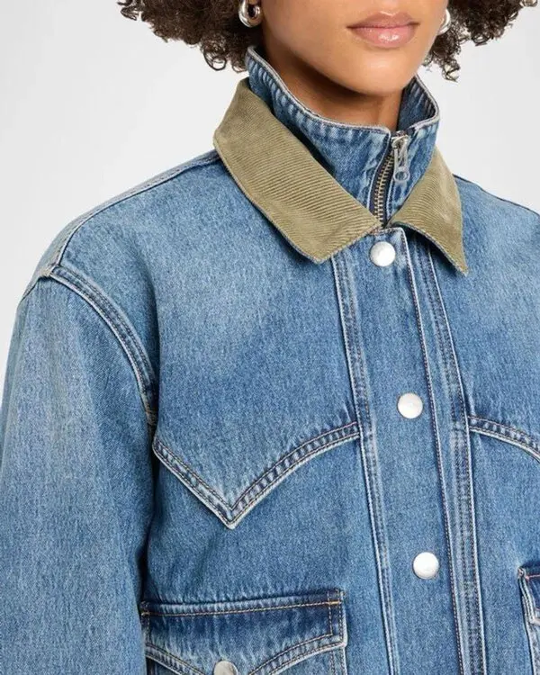 Veronica Beard Wegner Layered Corduroy-collar Denim Jacket - Memory Lane
