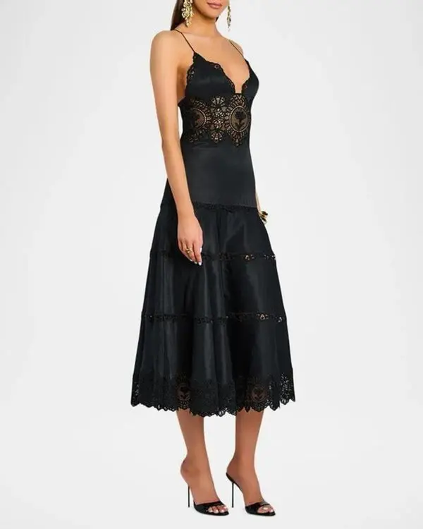 Retrofete Leilani Embroidered A-line Midi Dress