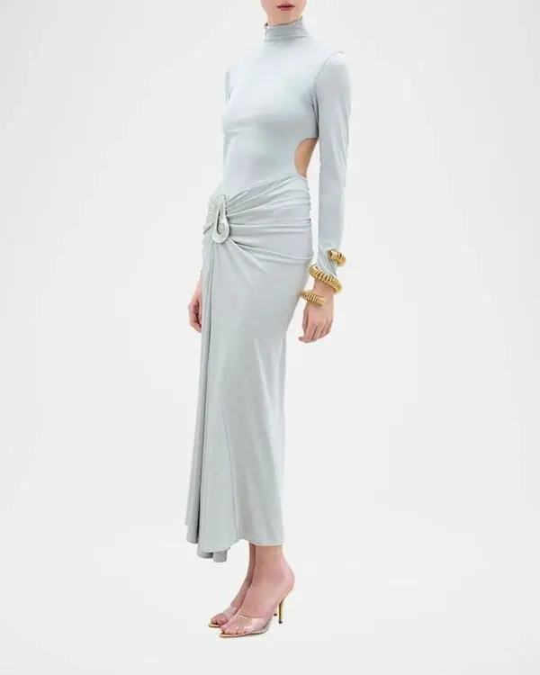 Silvia Tcherassi Venus Mock-neck Draped Backless Ankle Dress