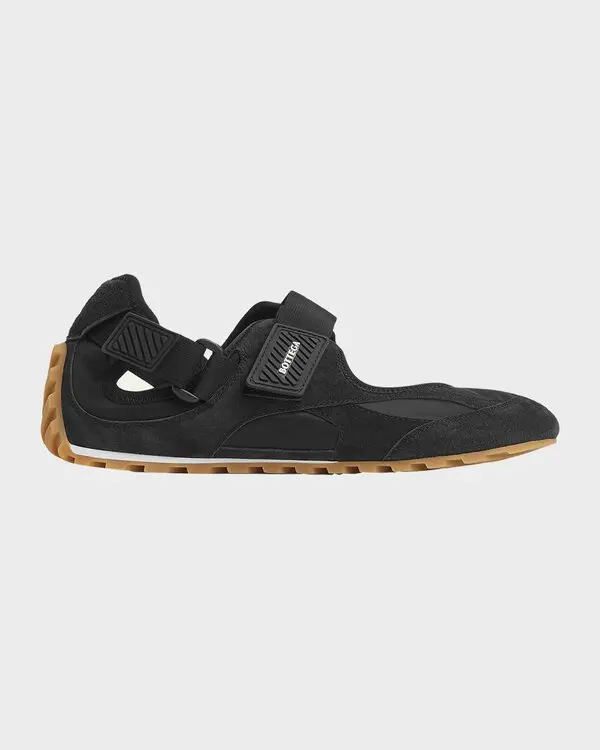 Bottega Veneta Orbit Flash Suede Mary Jane Sneakers - Black
