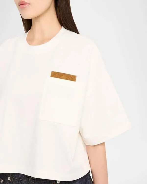 Bottega Veneta Intrecciato-pocket Pima Cotton Jersey Crop T-shirt - Chalk