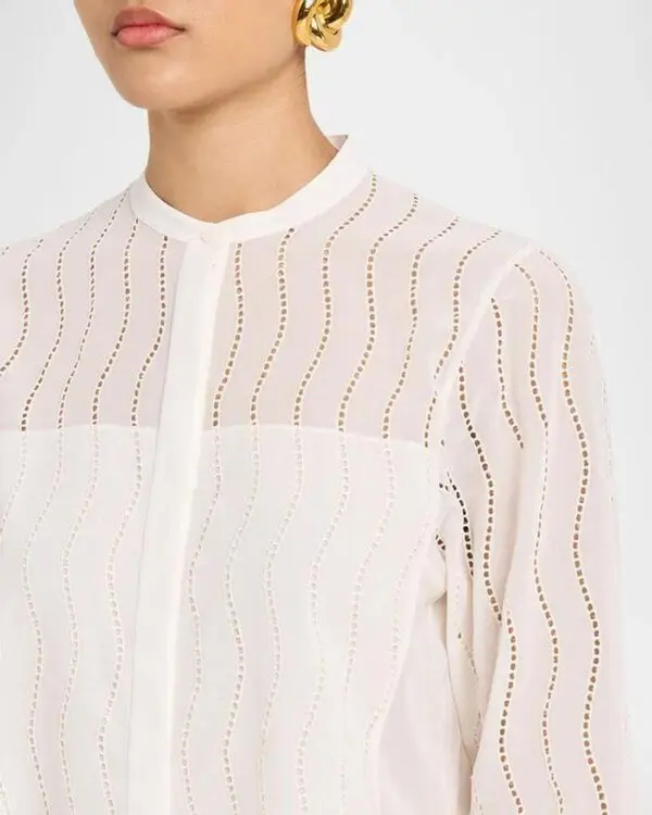 Akris Wave Broderie Anglaise Cotton Voile Blouse