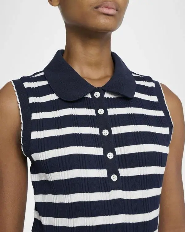 Thom Browne Striped Ladder Rib Sleeveless Polo Top - Open Misce