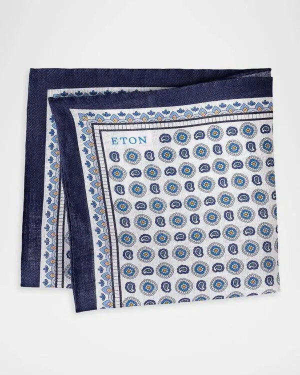 Eton Apos;s Geometric Paisley Linen Pocket Square