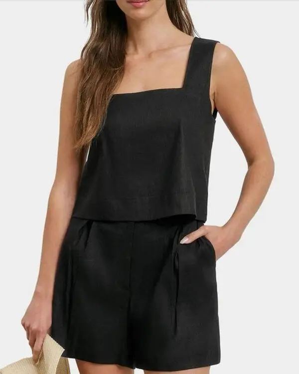 FAVORITE DAUGHTER The Abby Linen-blend Crop Top